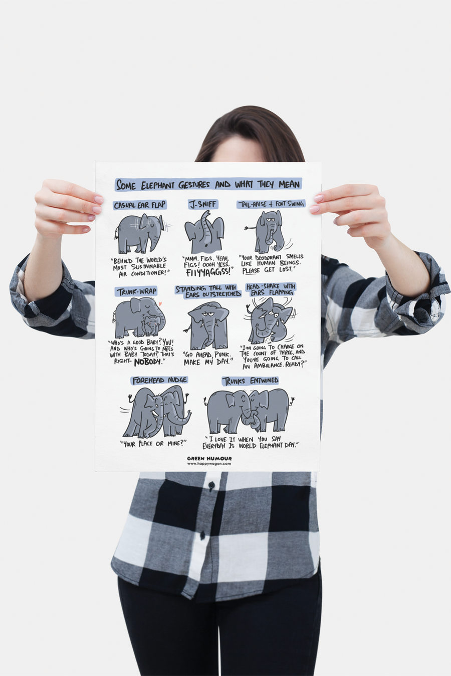 Elephant Gestures Non-Tearable Poster – Happy Wagon